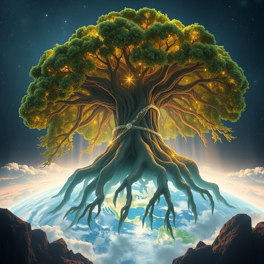 Ethereal Giants: A Cosmic Tree of Wonder and Magic - AI Art