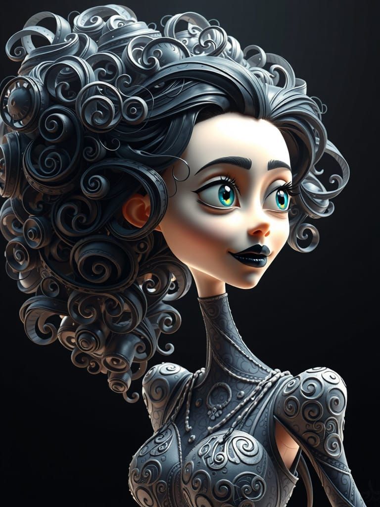 side view from top to bottom, slightly turned head. Cartoon style ...