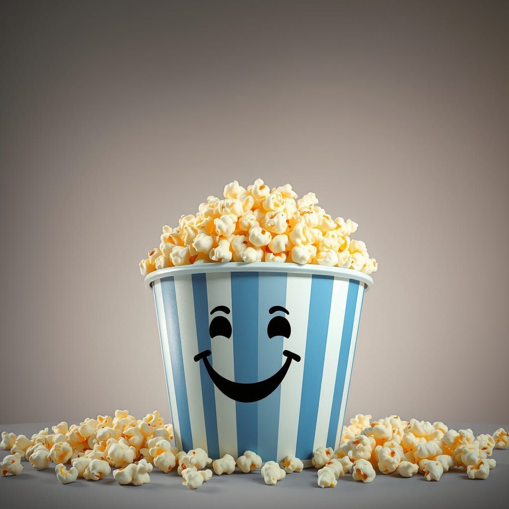 Giant Popcorn Bucket with Cheerful Smile - AI Art