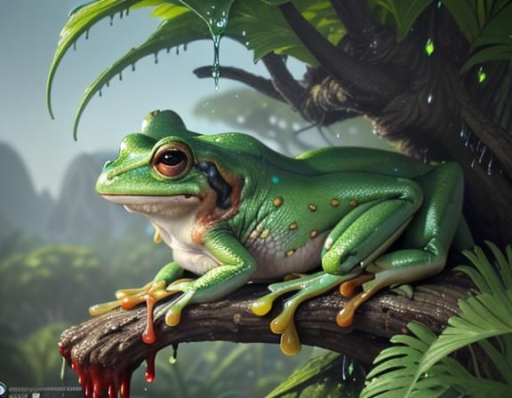 close-up on the perfect wet face of a frog dripping saliva - AI ...
