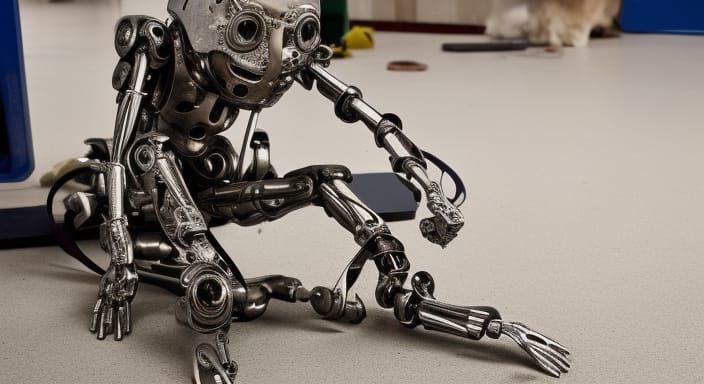 Anthropomorphic Metal Mechanical Cyborg rabbit fixing its own leg #2 ...