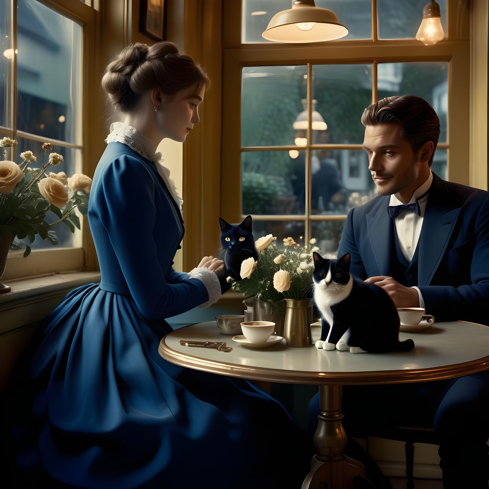 Charming Victorian-Era Coffee Shop Scene with a Ge... - AI Art