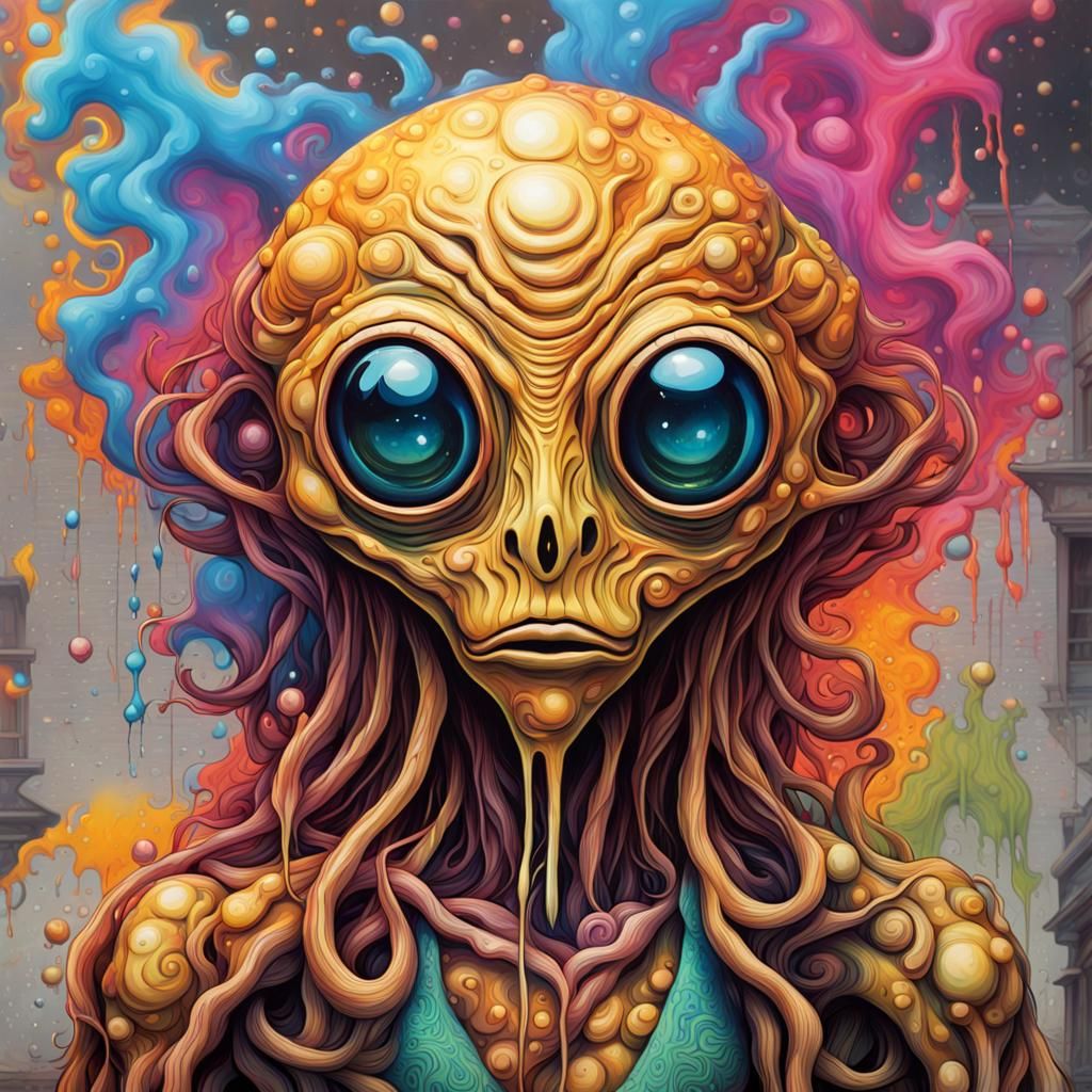 Cool hippy psychedelic alien, graffiti art, splash art, street art ...