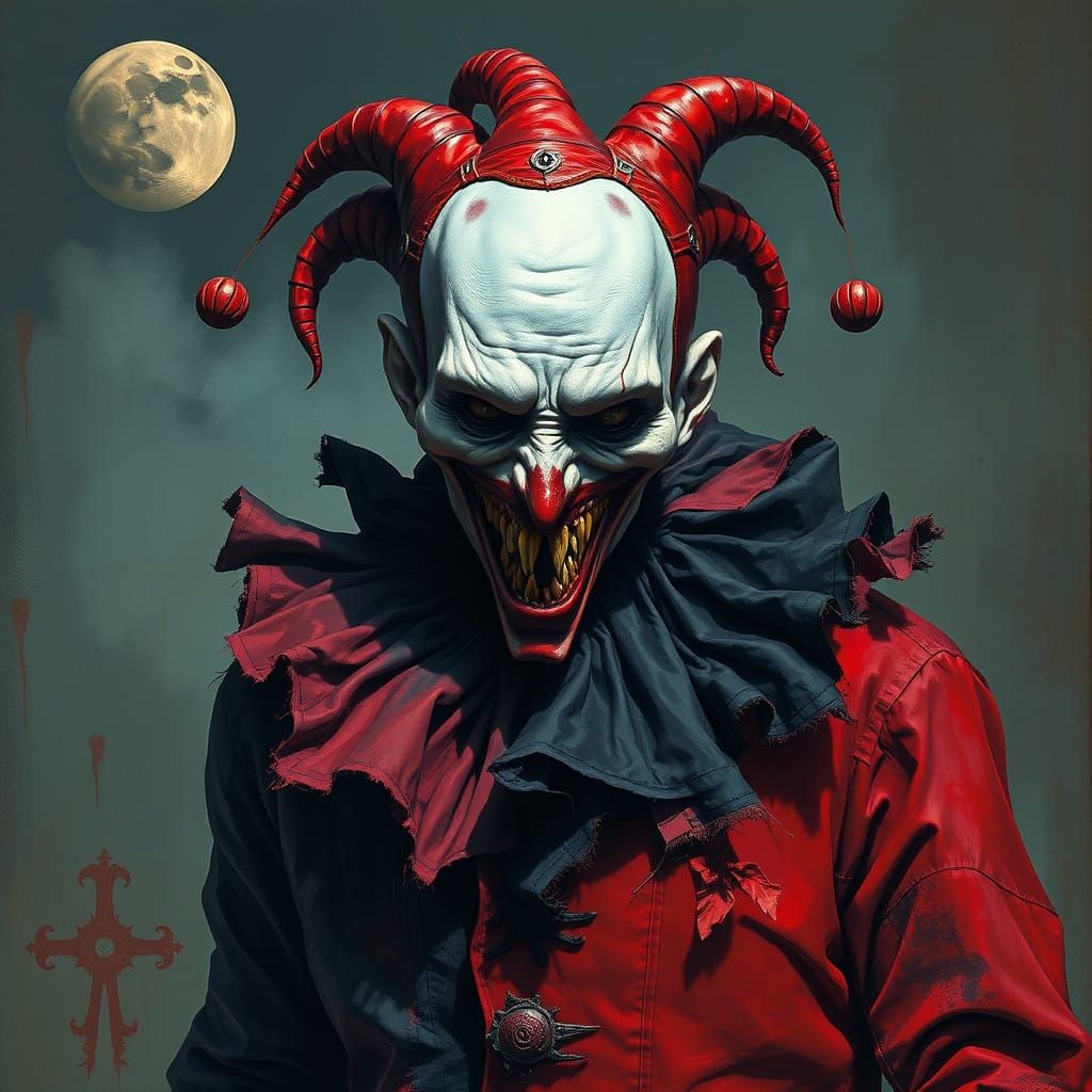 Surreal Jester Lost in Macabre Nightmare Realm - AI Art