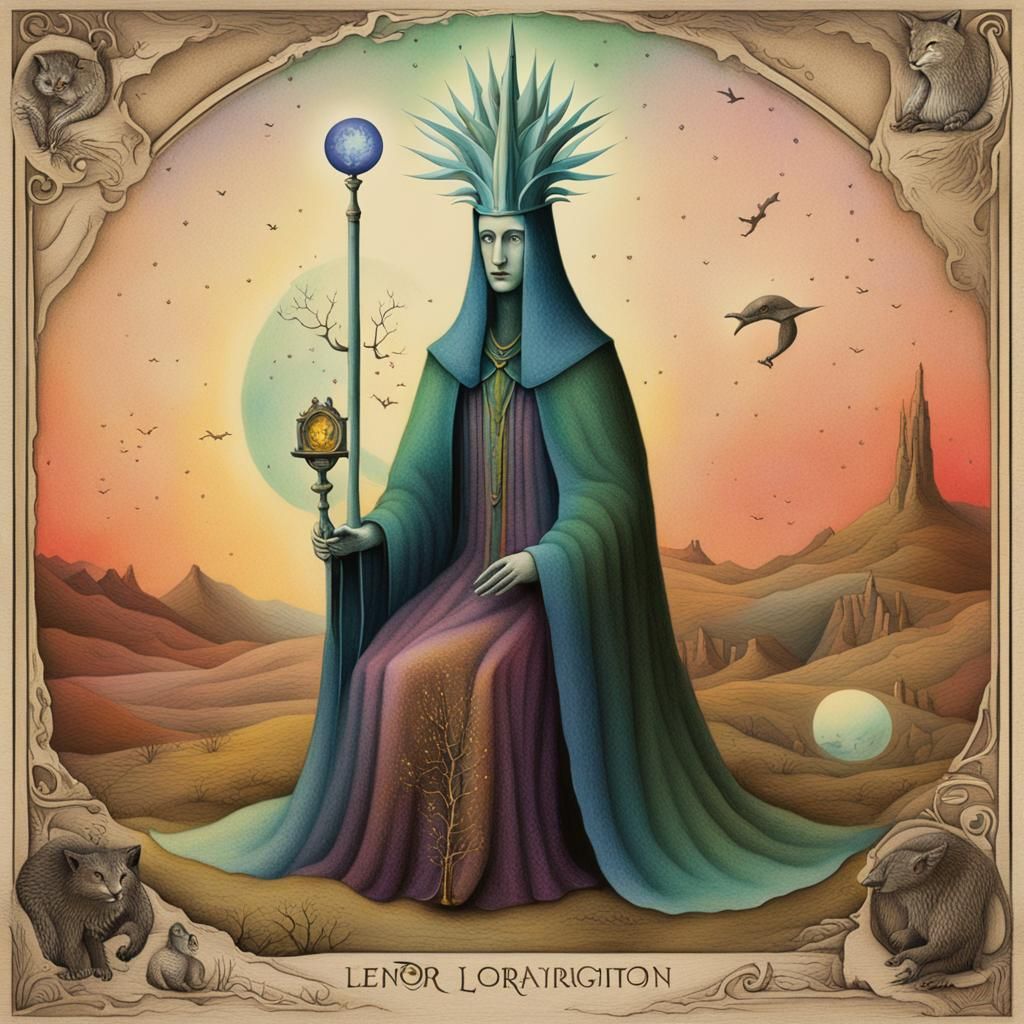 High Priestess Tarot Card //3d, color gradient, Leonora Carrington - AI ...