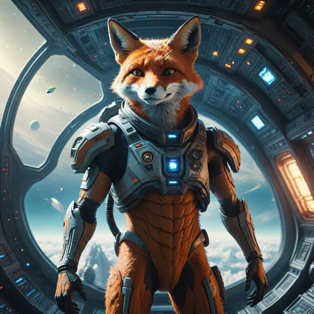 Epic Cinematic Alien Fox in Orbiting Spaceship - AI Art