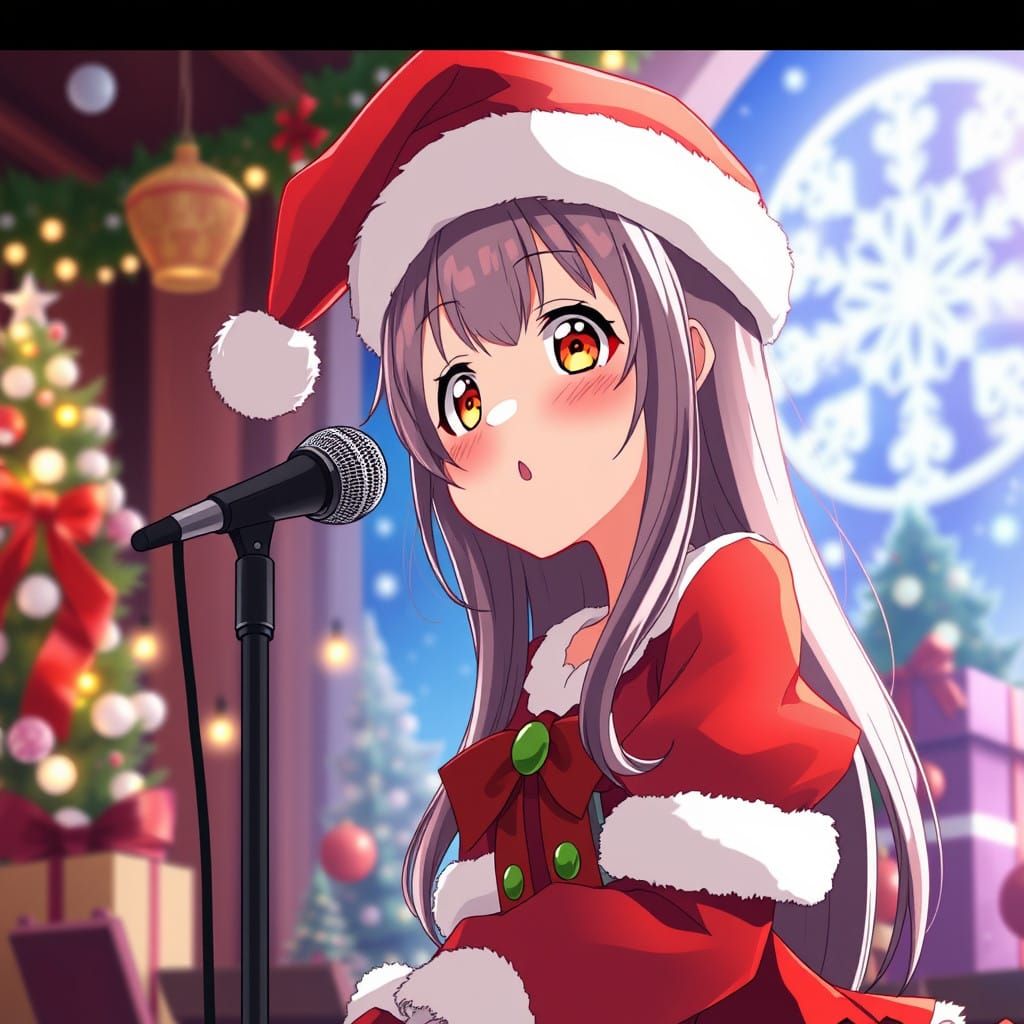 Anime Christmas Singer in Festive Studio Setting - AI Art