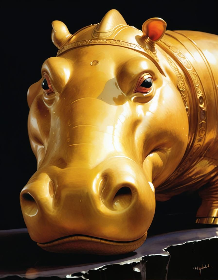 gleaming gold hippo head as idol - Gleaming Gold Hippo Head ...