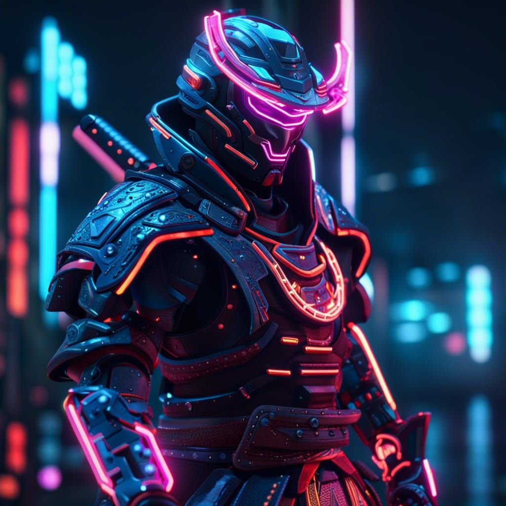 Futuristic neon samurai - AI Generated Artwork - NightCafe Creator