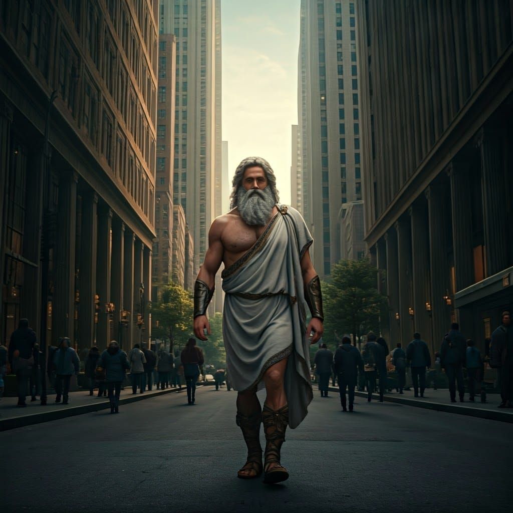 Zeus in Wall street - Zeus Amidst Modern Metropolis