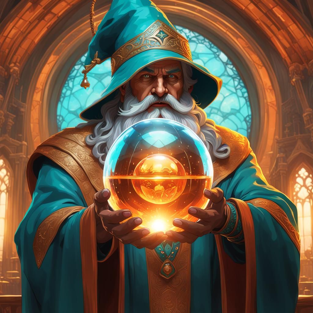 Wizard with a crystal ball telling the future 8k resolution concept art ...