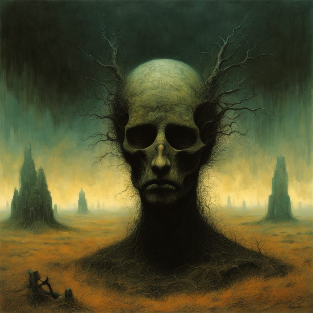 April (by Zdzislaw Beksinski ) - Surrealistic Landscape in a...