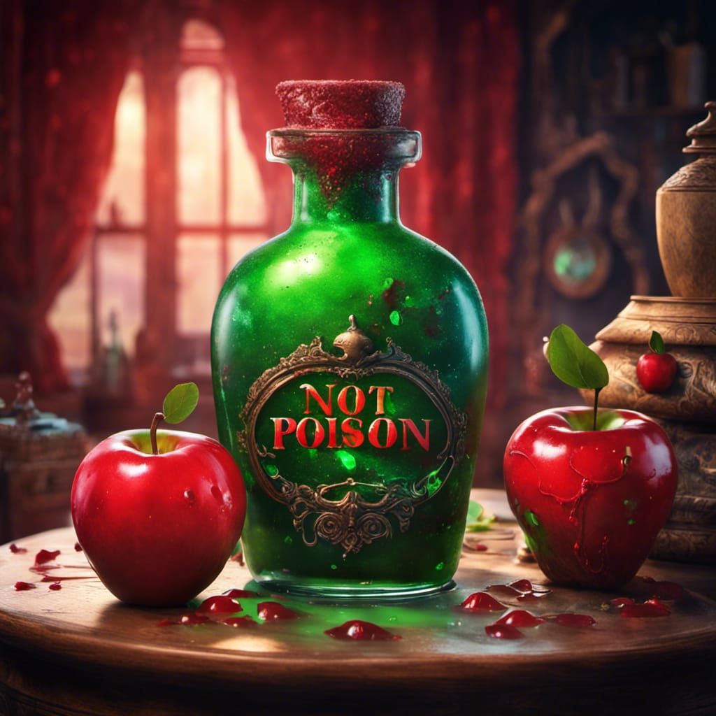 An intricate potion bottle with the words "NOT POISON" written on it ...