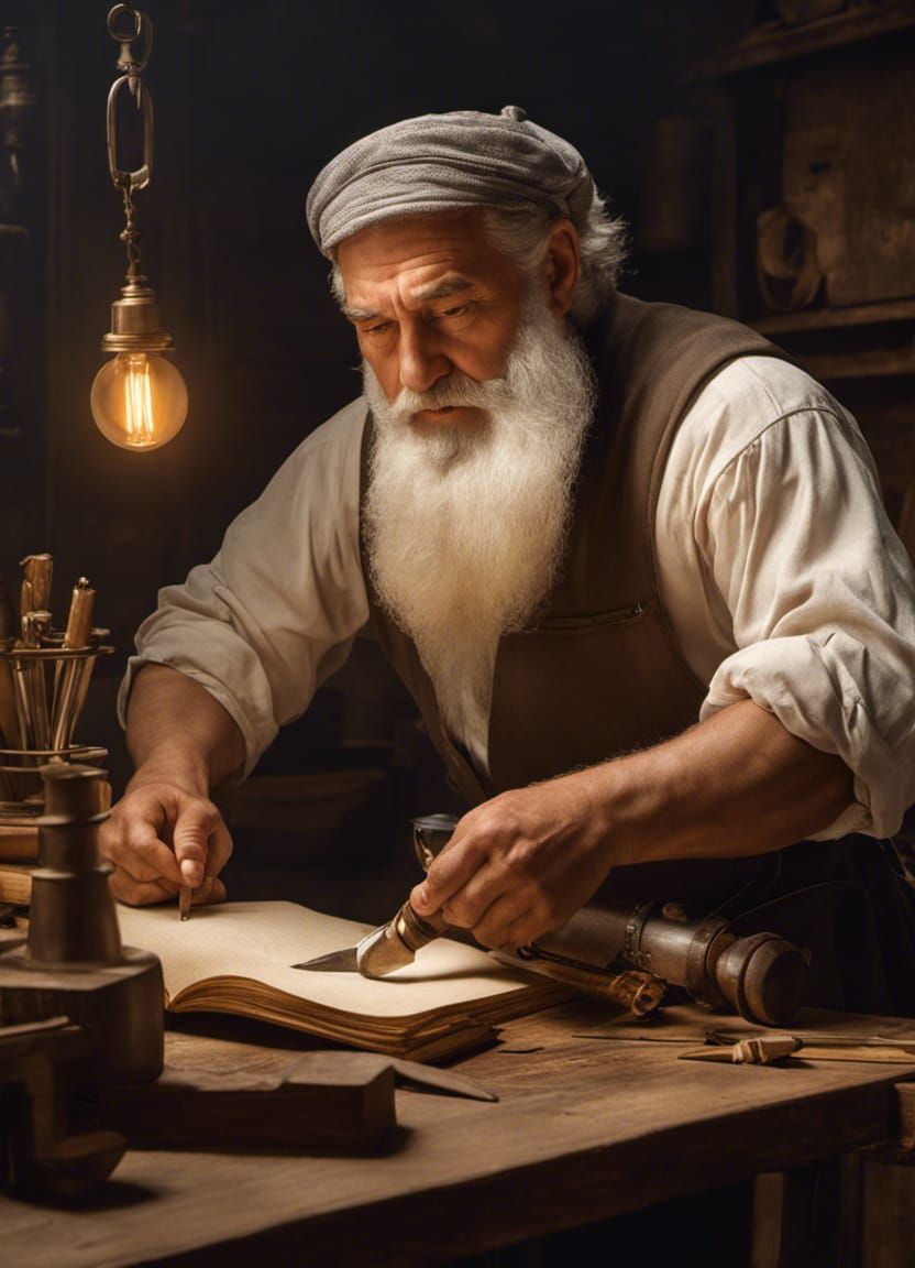 Old carpenter at his desk - AI Generated Artwork - NightCafe Creator