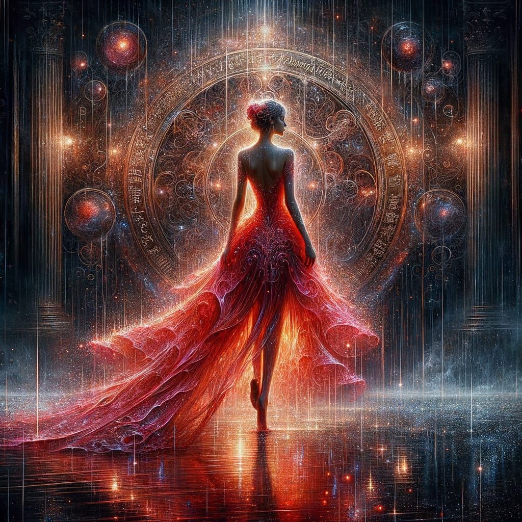 LOST IN TIME - Ethereal Red Goddess Dances Under Starry Twin...
