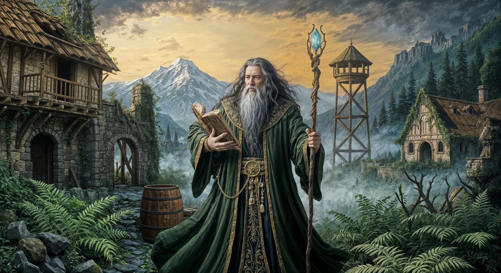 Earth Wizard - Ethereal Fantasy Wizard Amidst Ancient Ruins