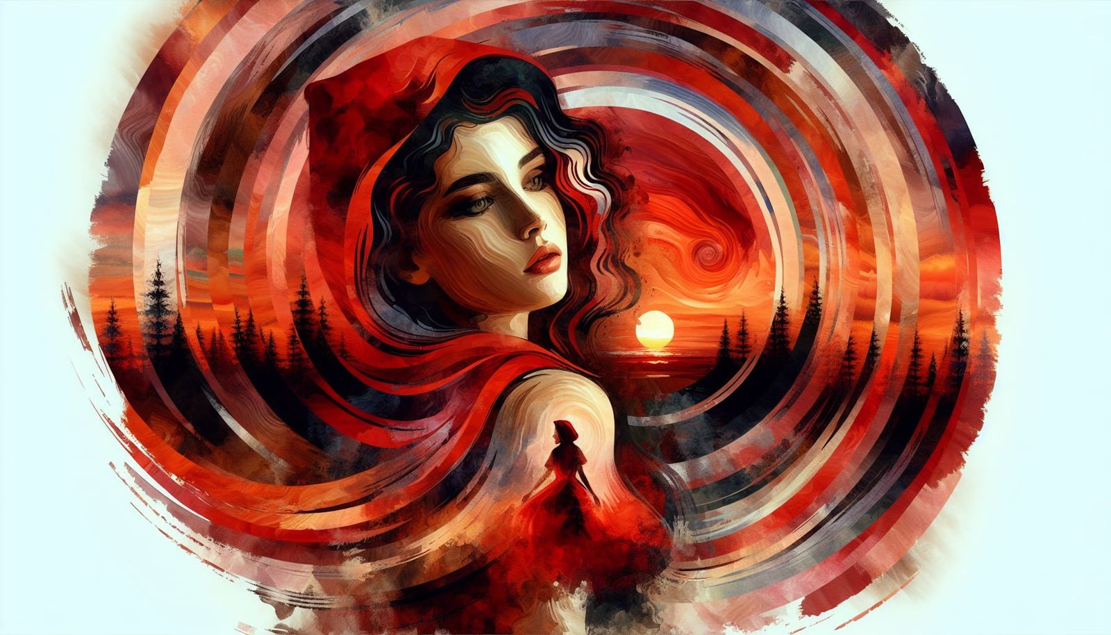 Spiriling Double exposure red riding hood Digital watercolor ...
