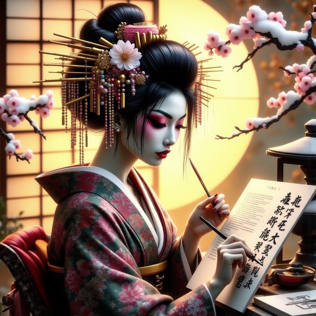 New Year Calligraphy - Japanese Geisha Crafts Elegant Calli...