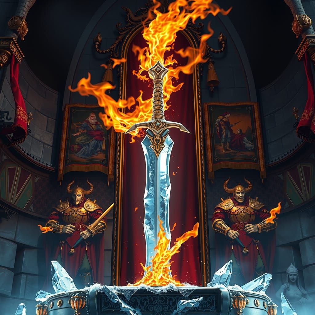 The Fire Sword - Majestic Ice Sword Enshrouded in Blazing Fl...