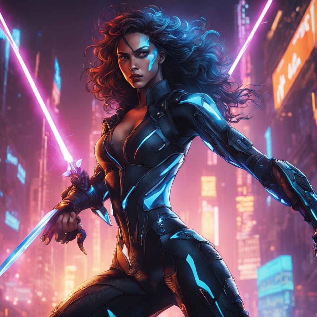 A masterpiece by Yuko Shimizu and Liam Wong and Conrad Roset :: female cyberpunk cyborg hunter ...