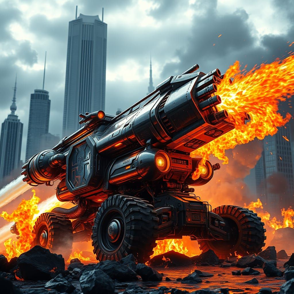 Futuristic Firefighting Vehicle in Action - AI Art