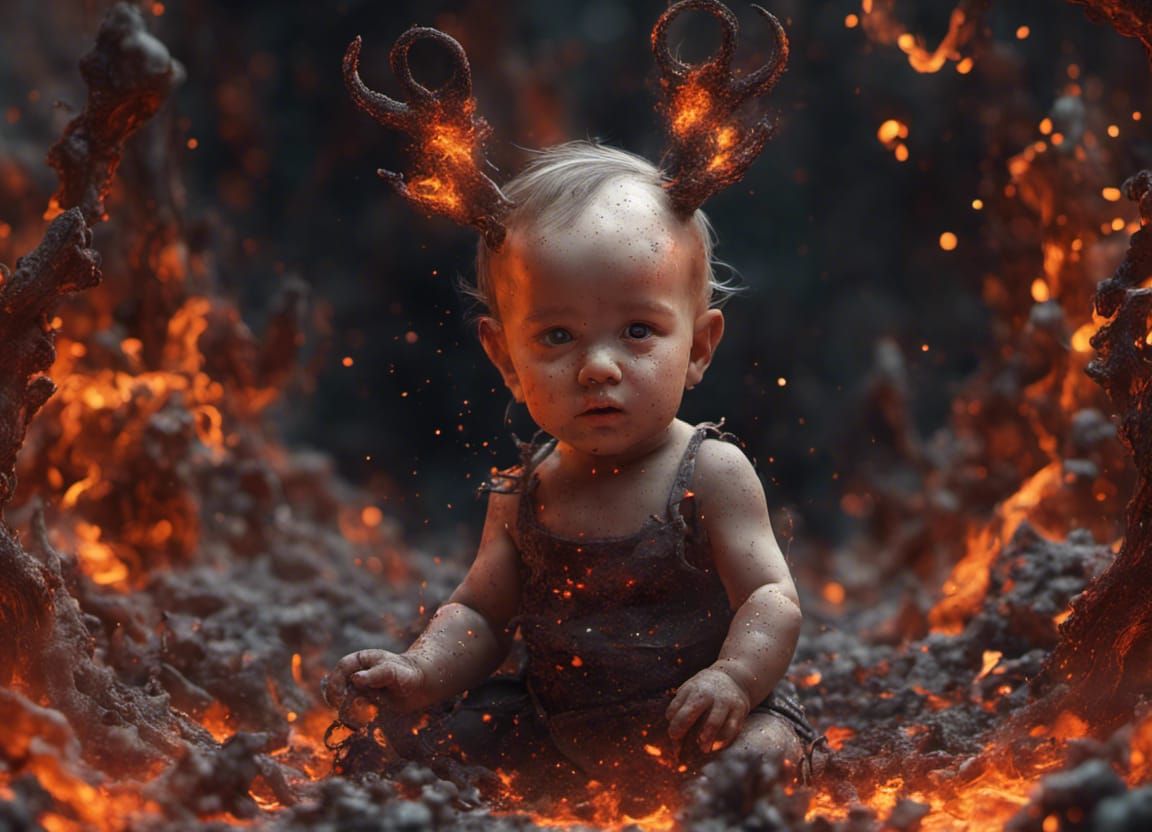 adorable baby shadow_Demon, intently playing_in_embers, breathtaking ...