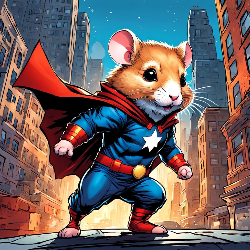 silly hamster superhero - Vibrant Hamster Hero Saves the Day