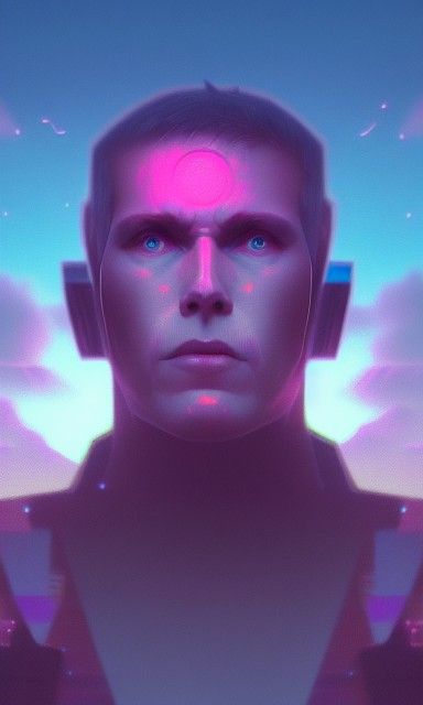 Digital Demon massive floating head portrait 256bit above the skyline ...