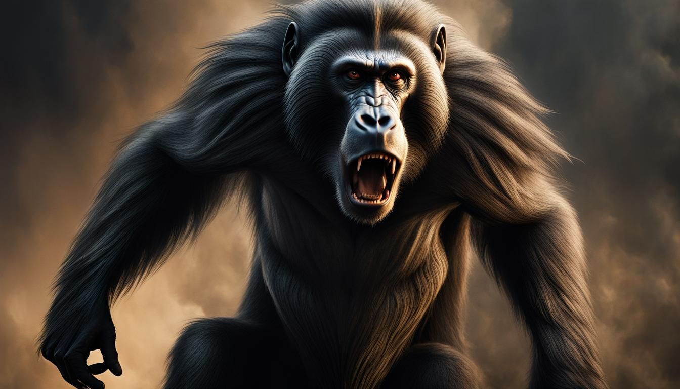Award-winning masterpiece meticulously detailed Enraged baboon, dark ...