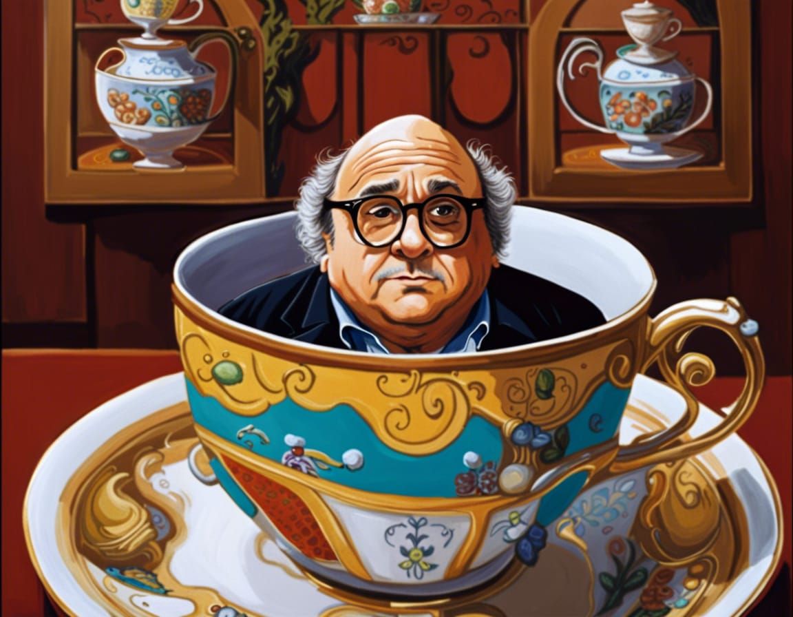 Danny DeVito in a Teacup - AI Generated Artwork - NightCafe Creator