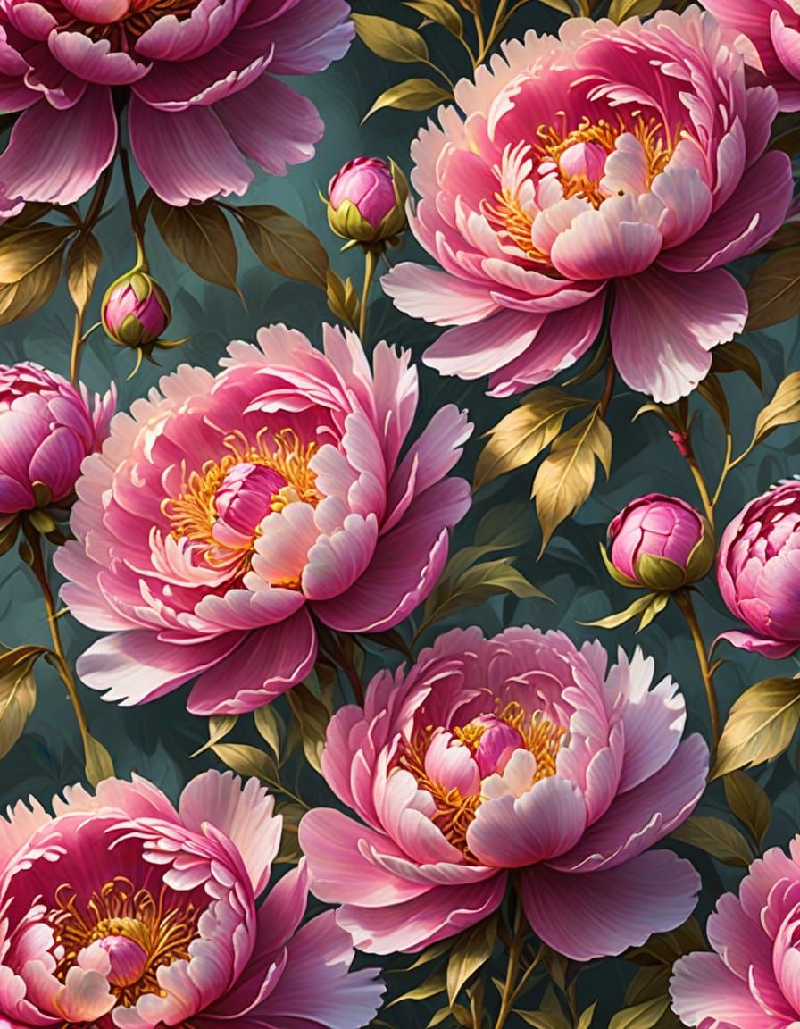 Pink Peonies Bouquet in Impressionistic Fantasy Ar... - AI Art