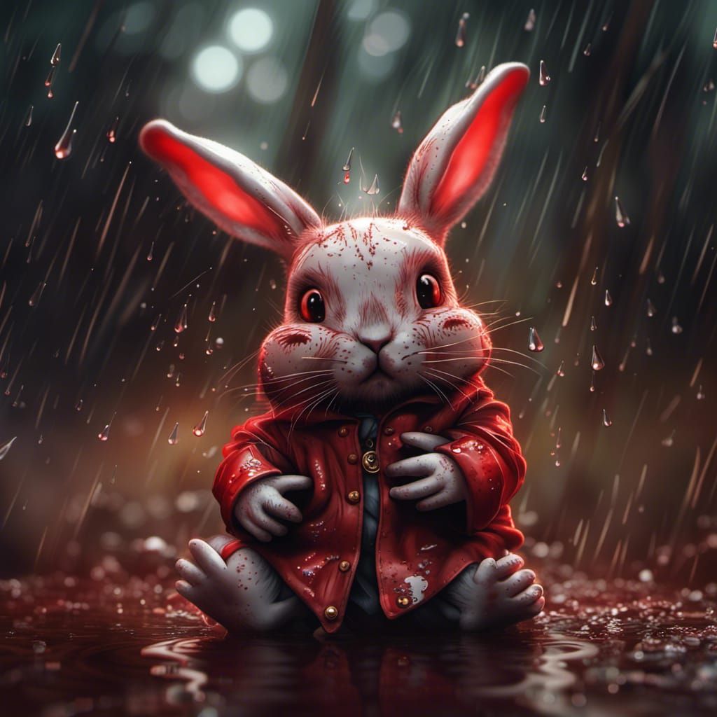 Horrific Photograph of frantic malevolent baby rabbit character ...