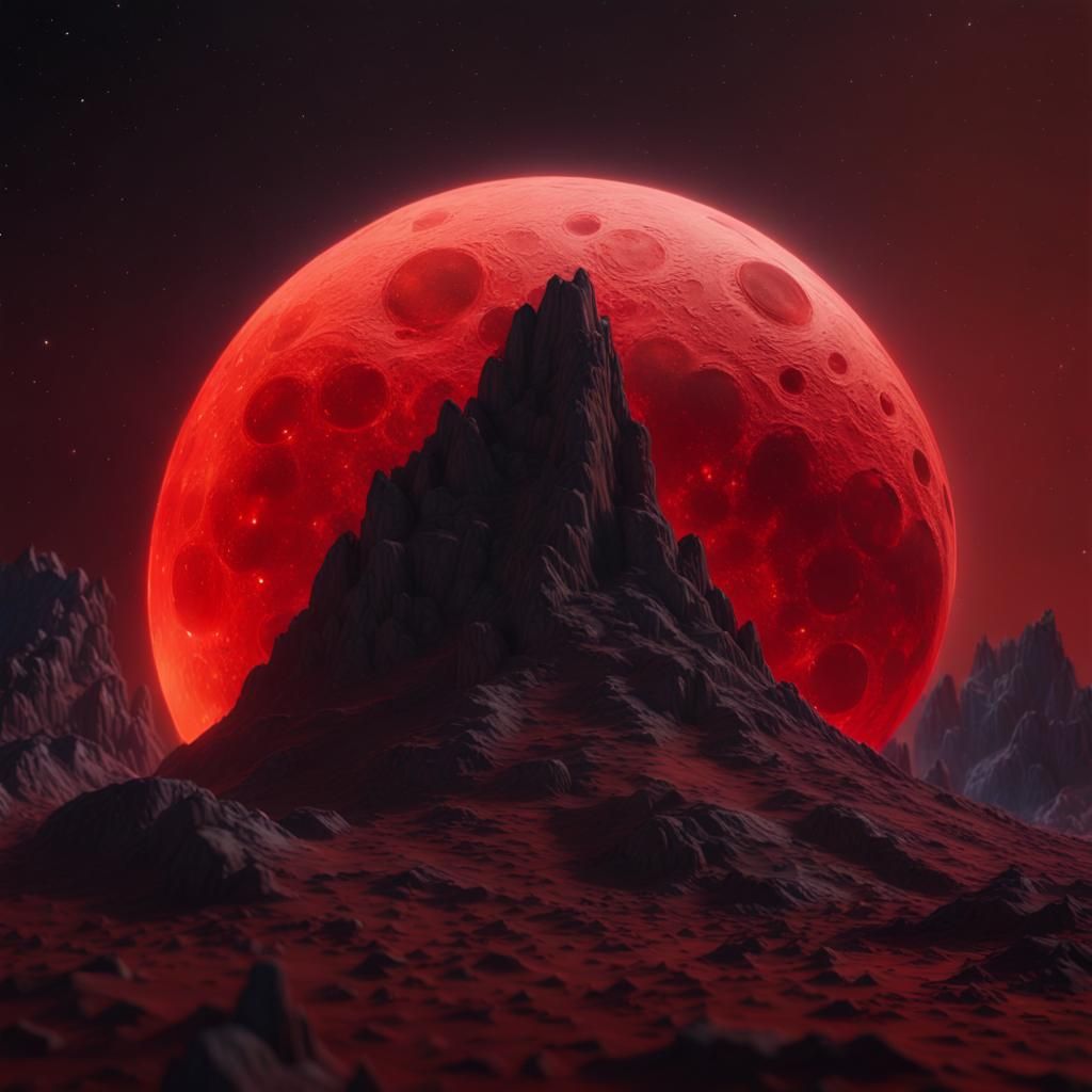 Red moon at mountain night - AI Generated Artwork - NightCafe Creator
