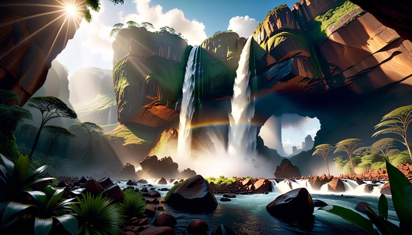 Epic, hidden, Mystery Falls - AI Generated Artwork - NightCafe Creator