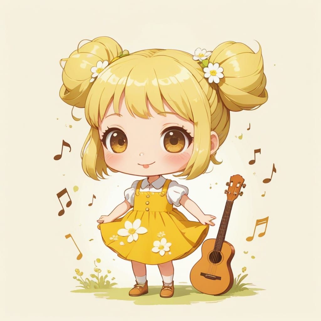 Chibi Phoebe Buffay in Whimsical Yellow Sundress - AI Art