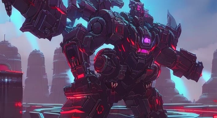 mechanical golem chimera, anime, pixiv cyberpunk solarpunk fantasycore ...