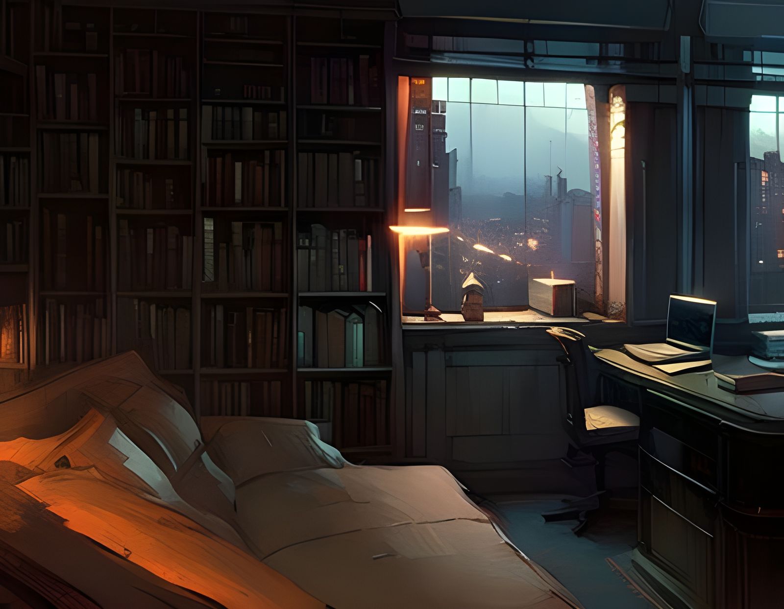Cozy Study Room in the Evening - AI Generated Artwork - NightCafe Creator