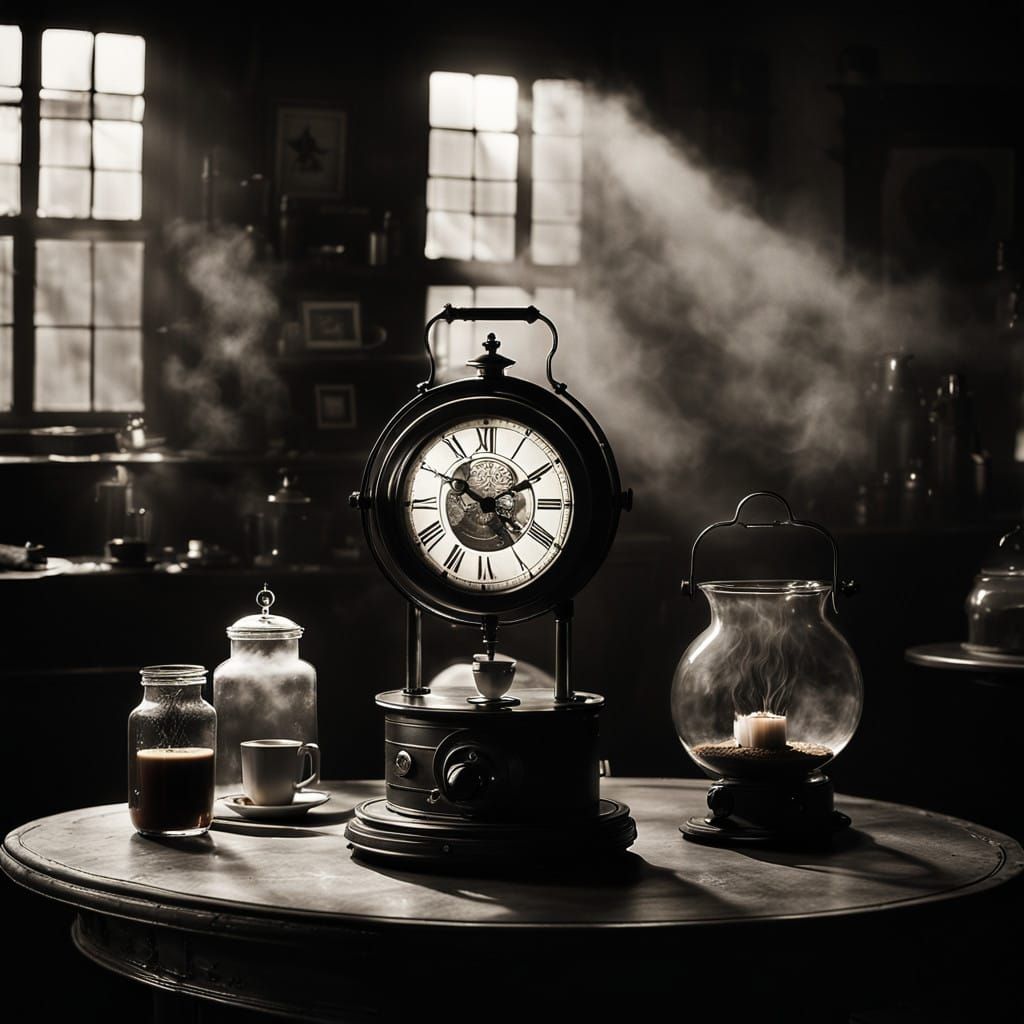 Goth Coffee Shop in Moody Black and White - AI Art