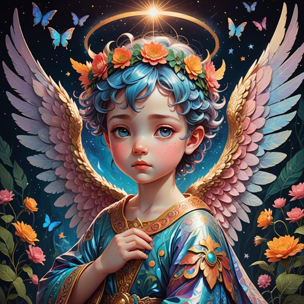 Serenely Beautiful Cherub in 3D Anime Style - AI Art