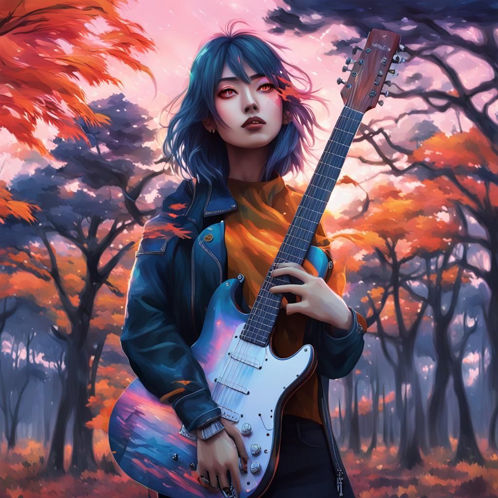 A beautiful girl is a guitar heroine - AI Generated Artwork - NightCafe Creator