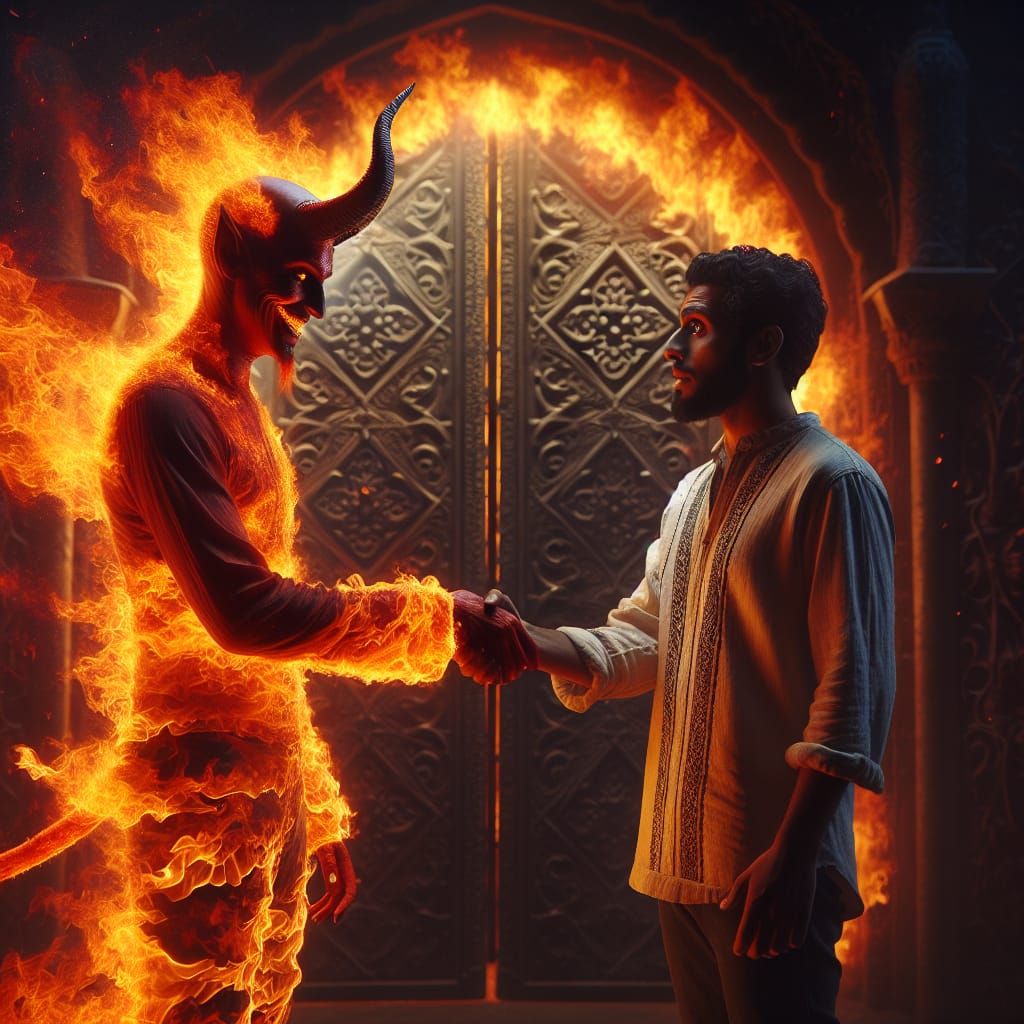 A captivating scene featuring a person engulfed in flames, shaking ...