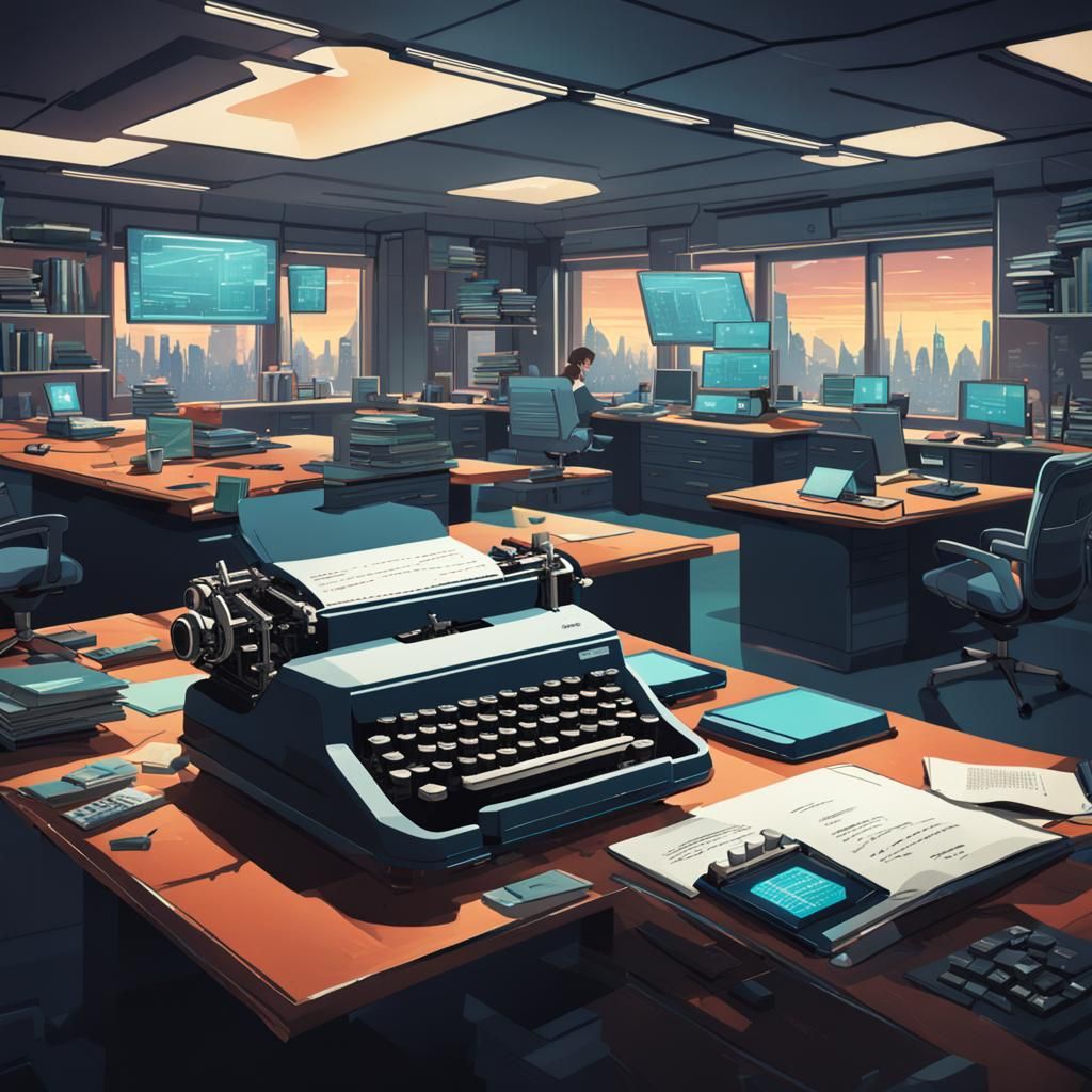 A typewriter in a sci-fi ultra-high tech office of the future. - AI ...