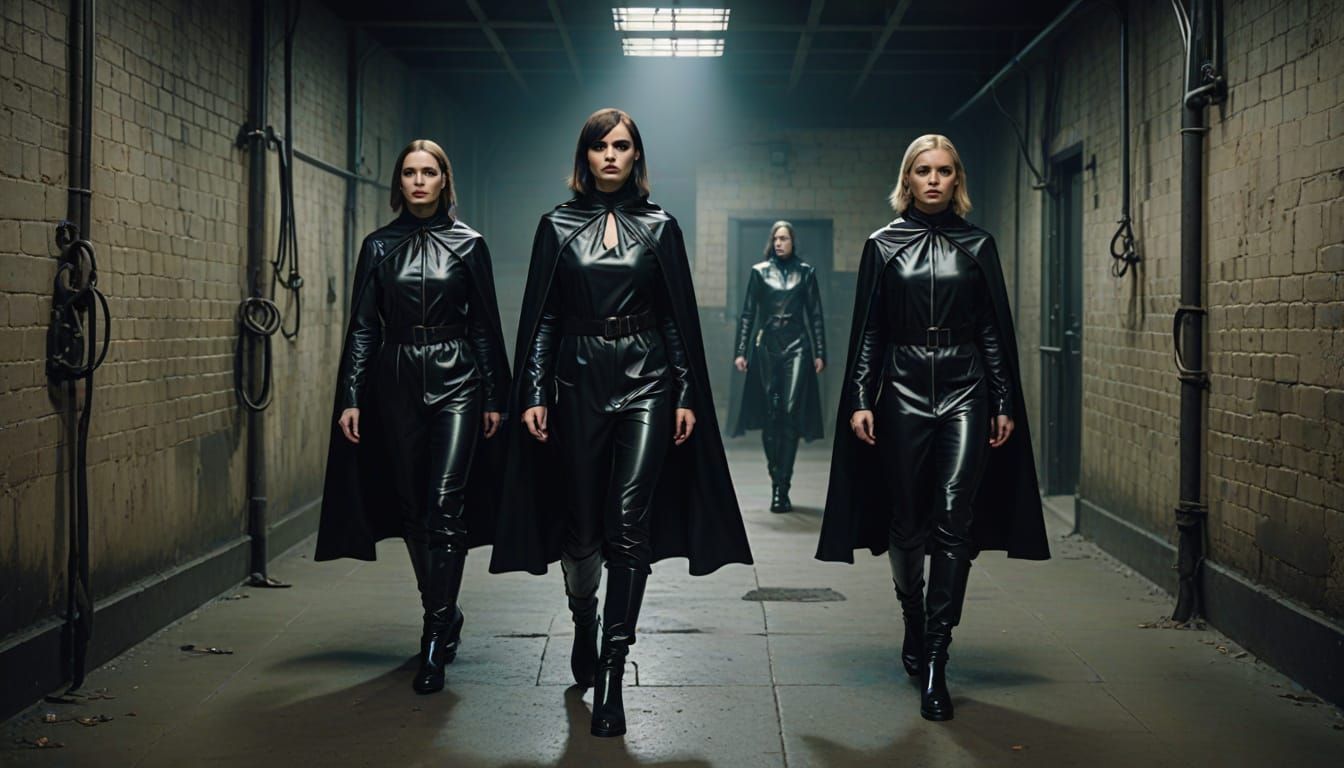 Latex Clad Female Prison Guards in a Dark Dungeon - AI Art