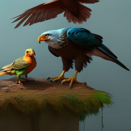 Eagle and humble bird - AI Generated Artwork - NightCafe Creator