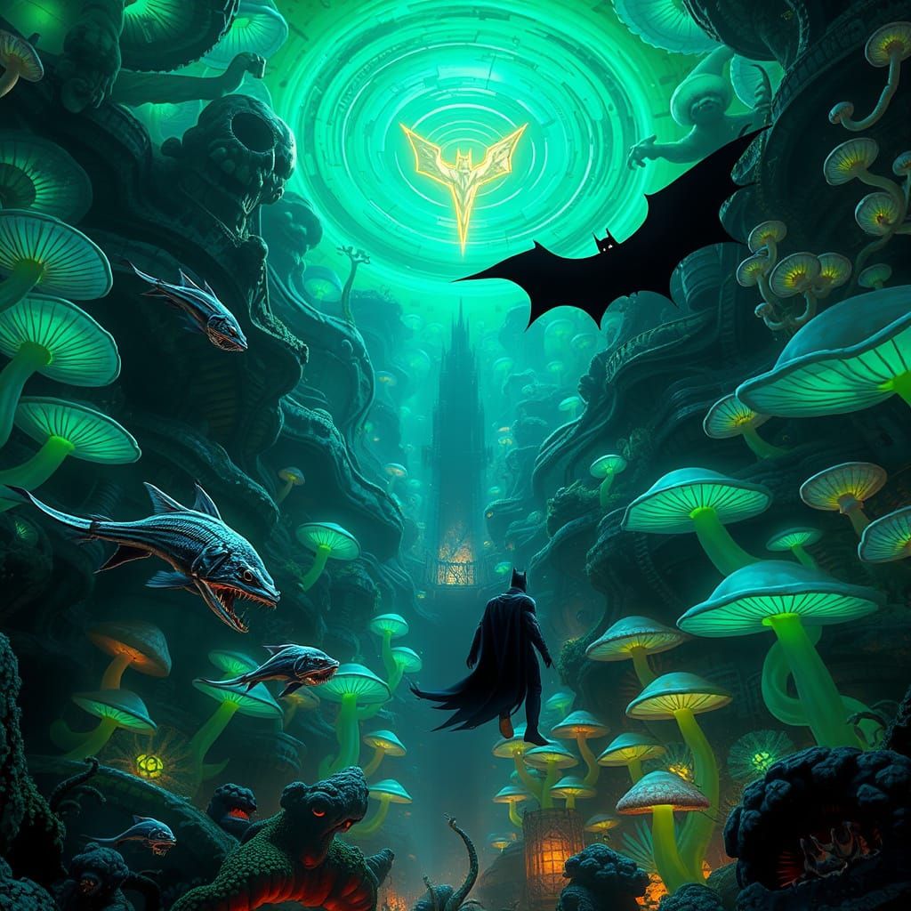 Bioluminescent Gotham City Underworld - AI Art