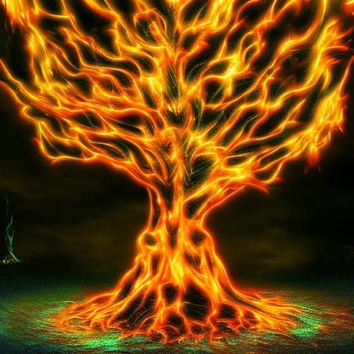The Tree of Life/Knowledge is a Burning Tree with flames inside of it ...