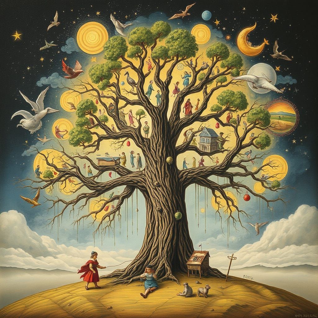 Surrealist Tree of Wisdom in a Mysterious Landscap... - AI Art
