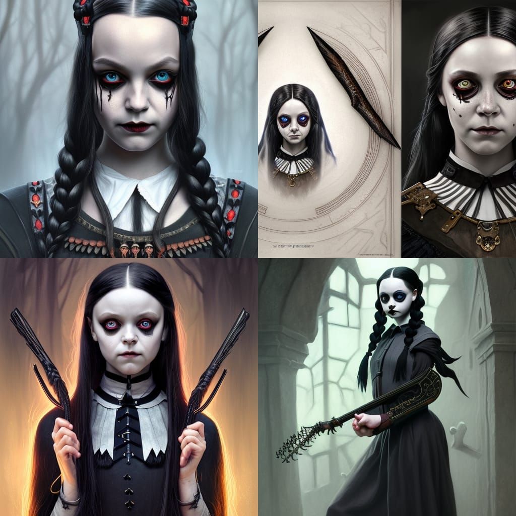 Portrait paintings of Wednesday Addams as Death Domain Cleric and ...
