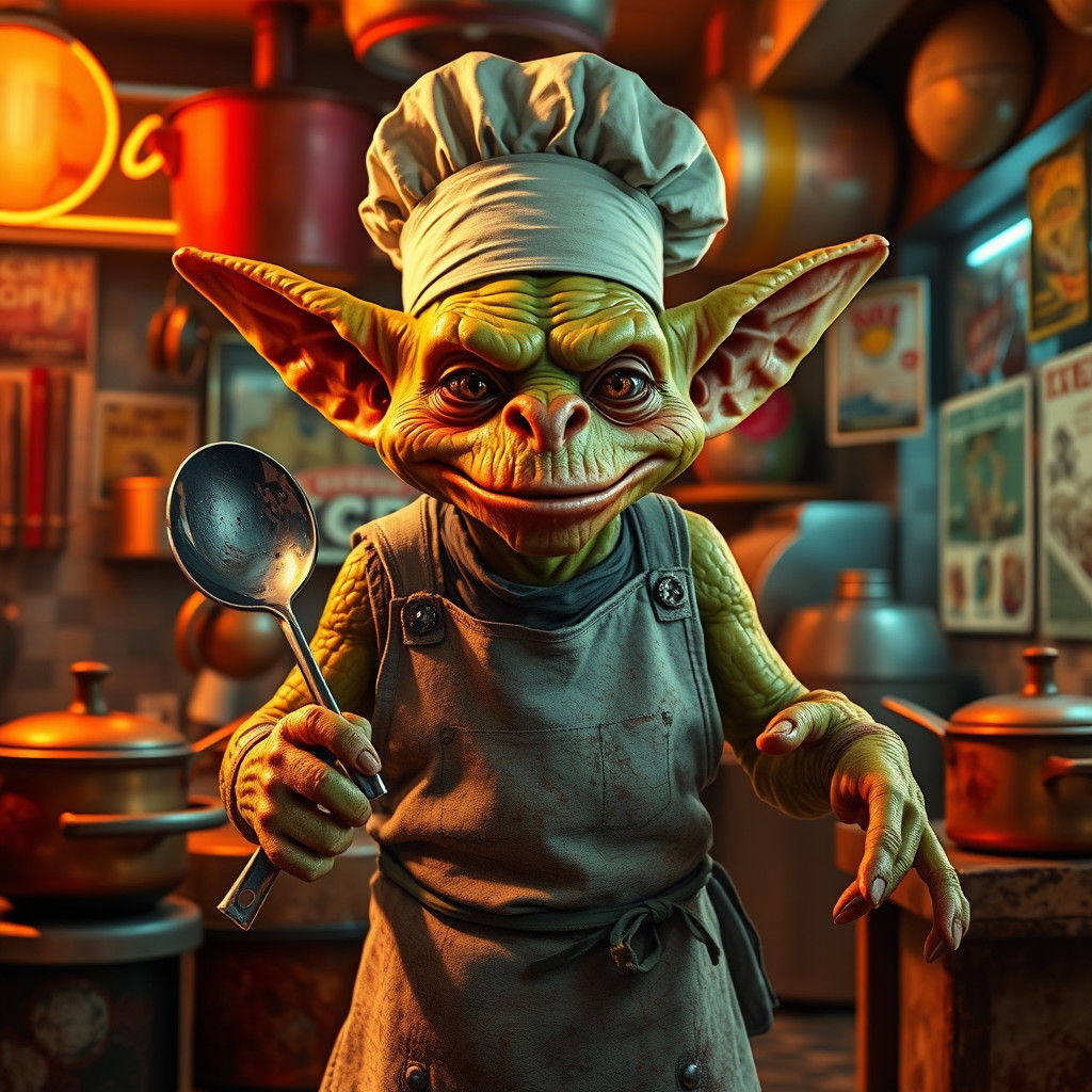 Goblin Short Order Cook - Goblin Chef in a Vibrant Hyperreal...