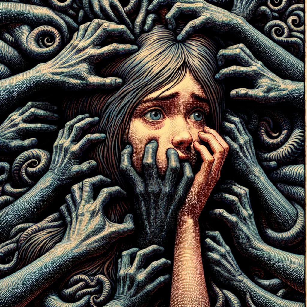 Surreal close-up portrait illustration of a girl being overcome by self ...